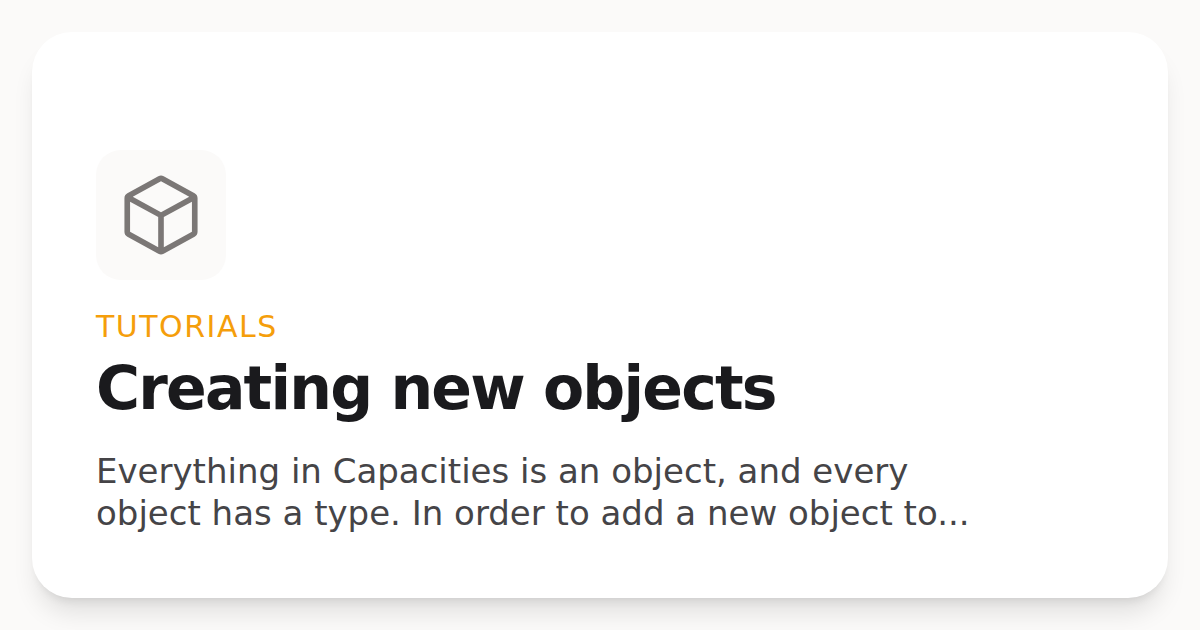 Creating new objects - Capacities Documentation